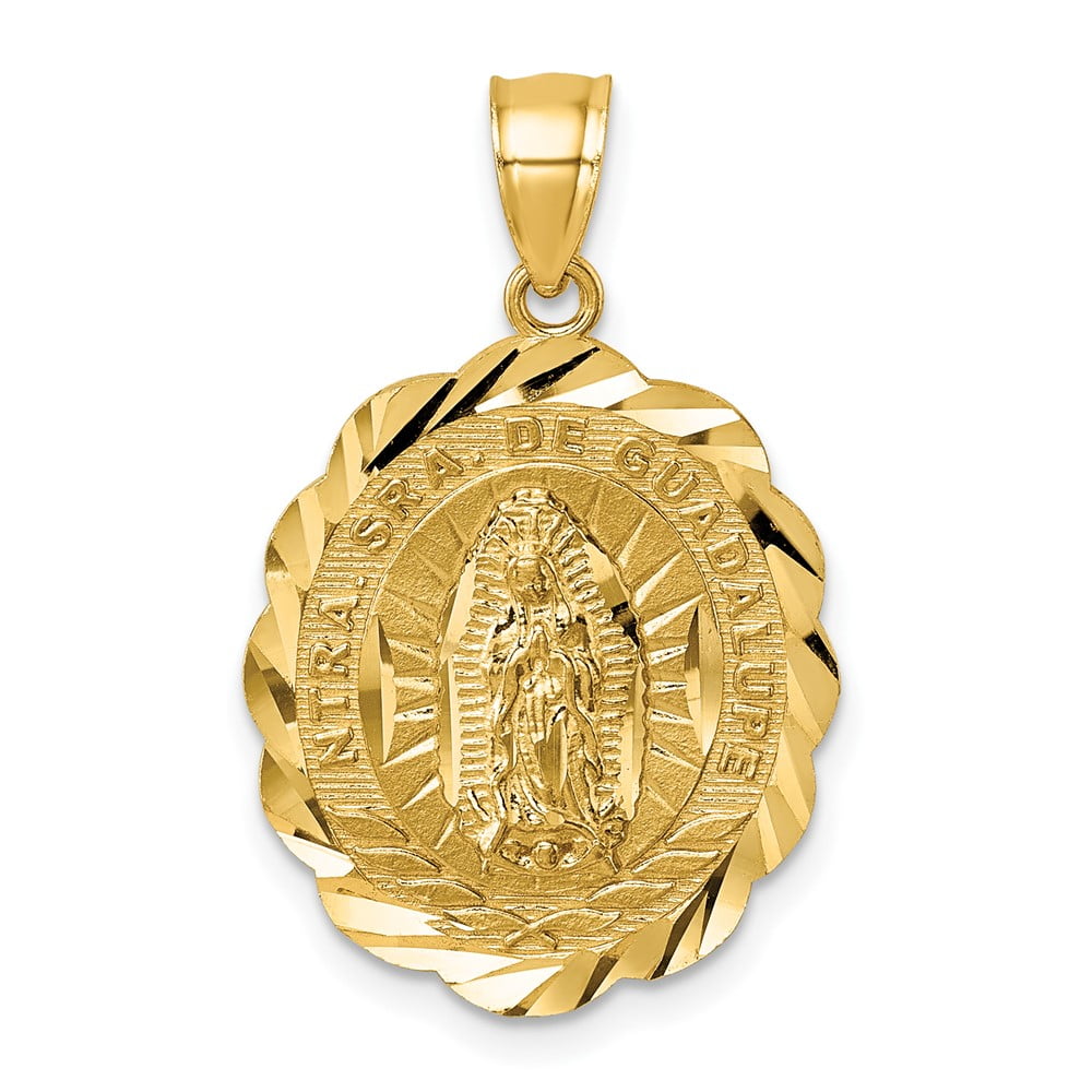14k Polished Diamond-cut Spanish Version Our Lady of Guadalupe Pendant ...