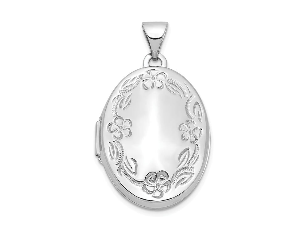 Lockets 14k White Gold Floral Border 21mm Oval Locket - Walmart.com
