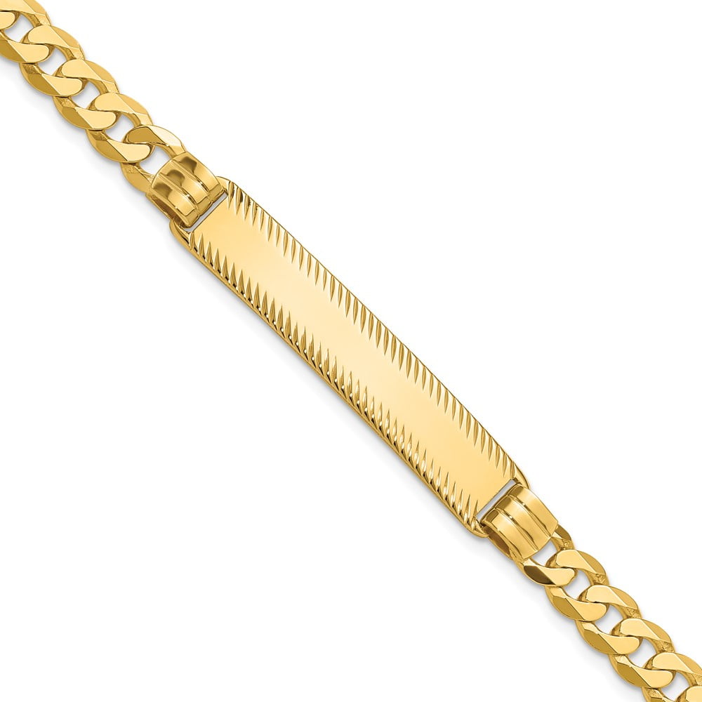 14k Polished Solid Chain/Solid Plate Curb Link Diamond-cut 40x8mm Plate ...