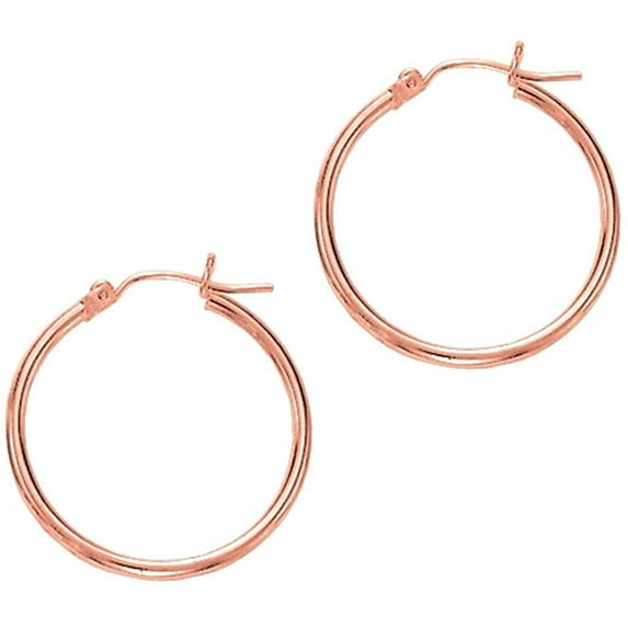 Diamond Deal 14k Real Rose Gold Hoop Earrings, Round Tube, Snap Post ...
