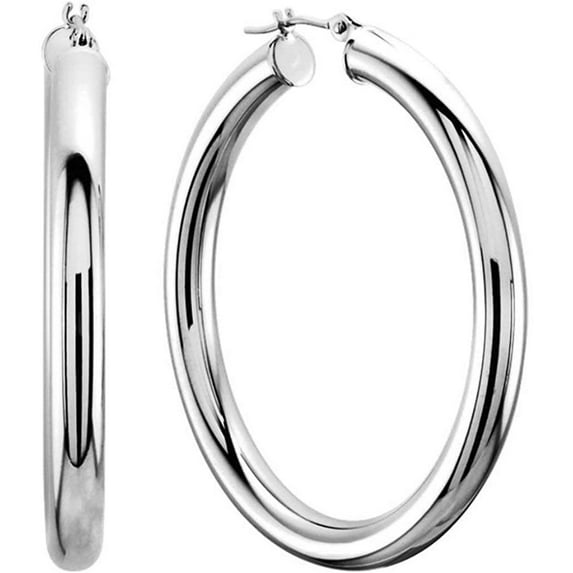 14k White Gold, 30MMx3.00MM Round Tube Hoop Earrings, Snap Post Closure ...