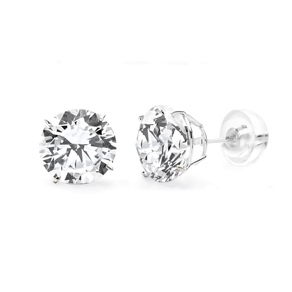 14k REAL White Gold 8mm Round Solitaire Basket Set Stud Earrings with ...
