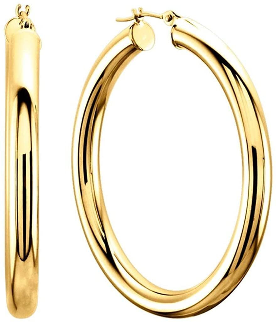 14k Yellow Gold 40MMx3.00MM Round Hoop Earrings with Snap Post ...