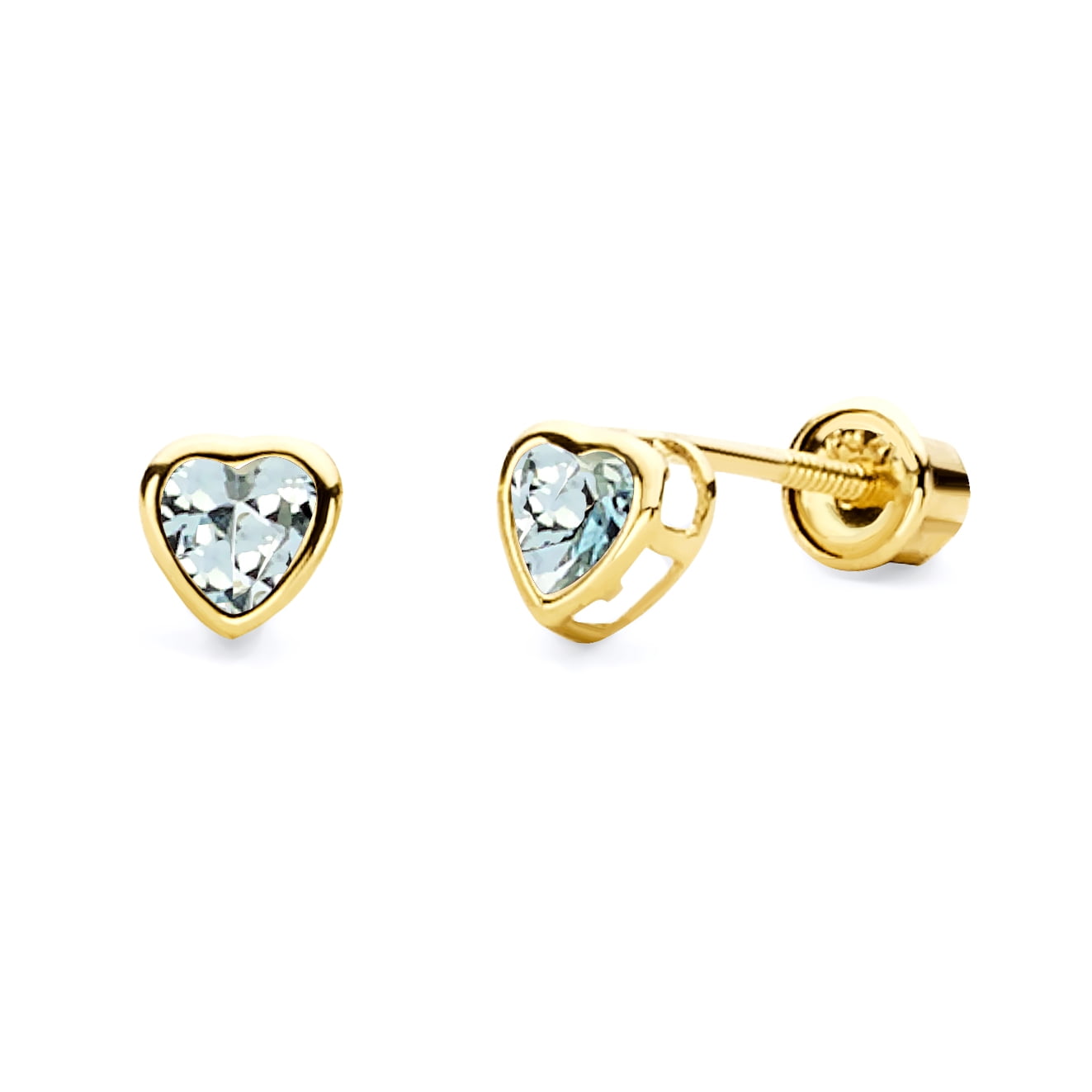 14k REAL Yellow Gold 5mm Heart Bezel Set Stud Earrings with Screw Back ...