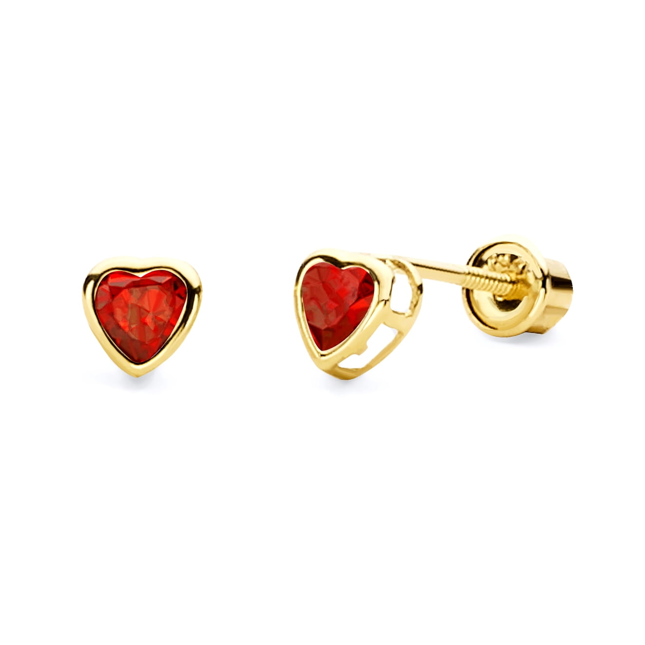14k REAL Yellow Gold 5mm Heart Bezel Set Stud Earrings with Screw Back ...