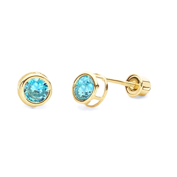 14k REAL Yellow Gold 5mm Round Bezel Set Stud Earrings with Screw Back ...
