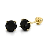 14k REAL Yellow Gold 5mm Round Solitaire Basket Set Black Stud Earrings ...