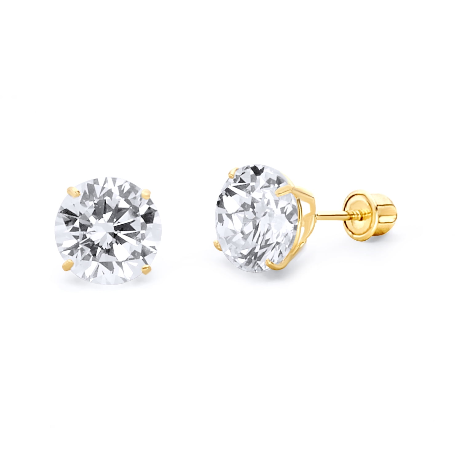 14k REAL Yellow Gold 7mm Round Solitaire Basket Set Stud Earrings with ...