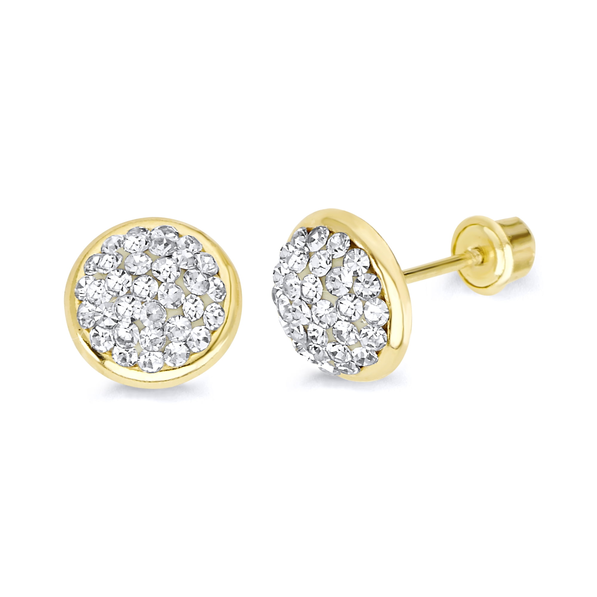 14k REAL Yellow Gold CZ Round Stud Earrings with Screw Back - Walmart.com