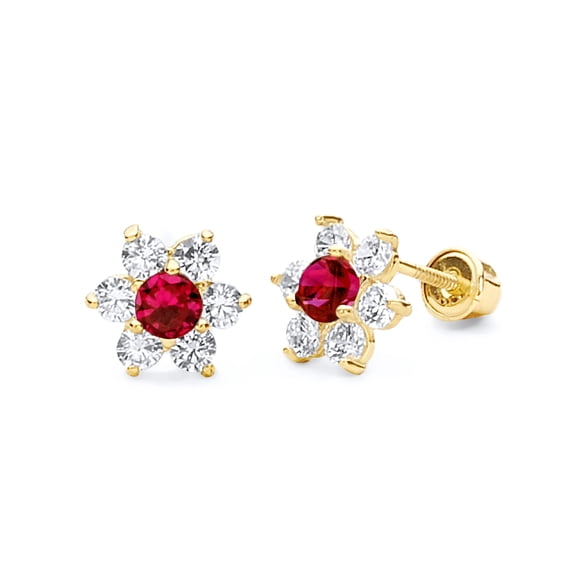 14k REAL Yellow Gold Flower Stud Earrings with Screw Back - Walmart.com
