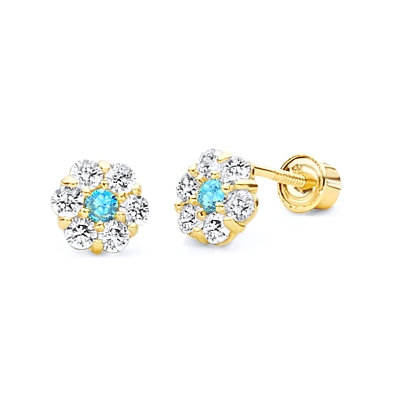 14k REAL Yellow Gold Flower Stud Earrings with Screw Back - Walmart.com