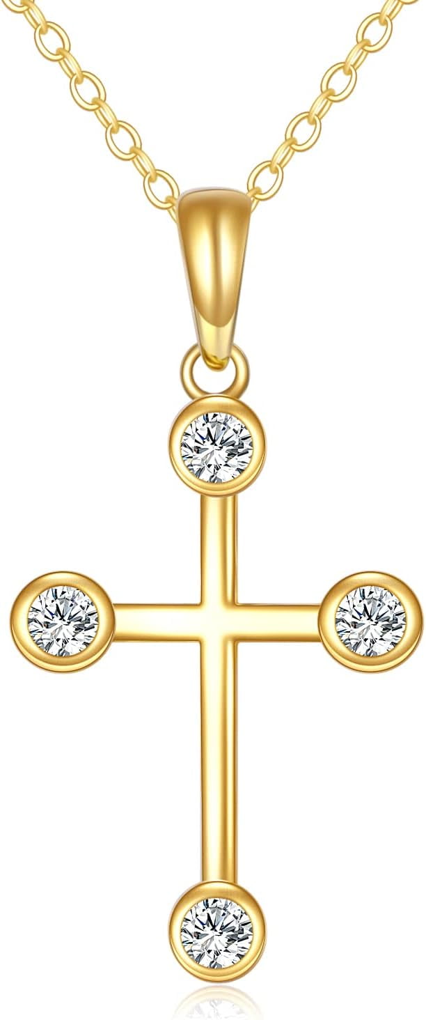 14k Real Gold Cross Necklace Faith Pendant for Women Christian Jewelry ...