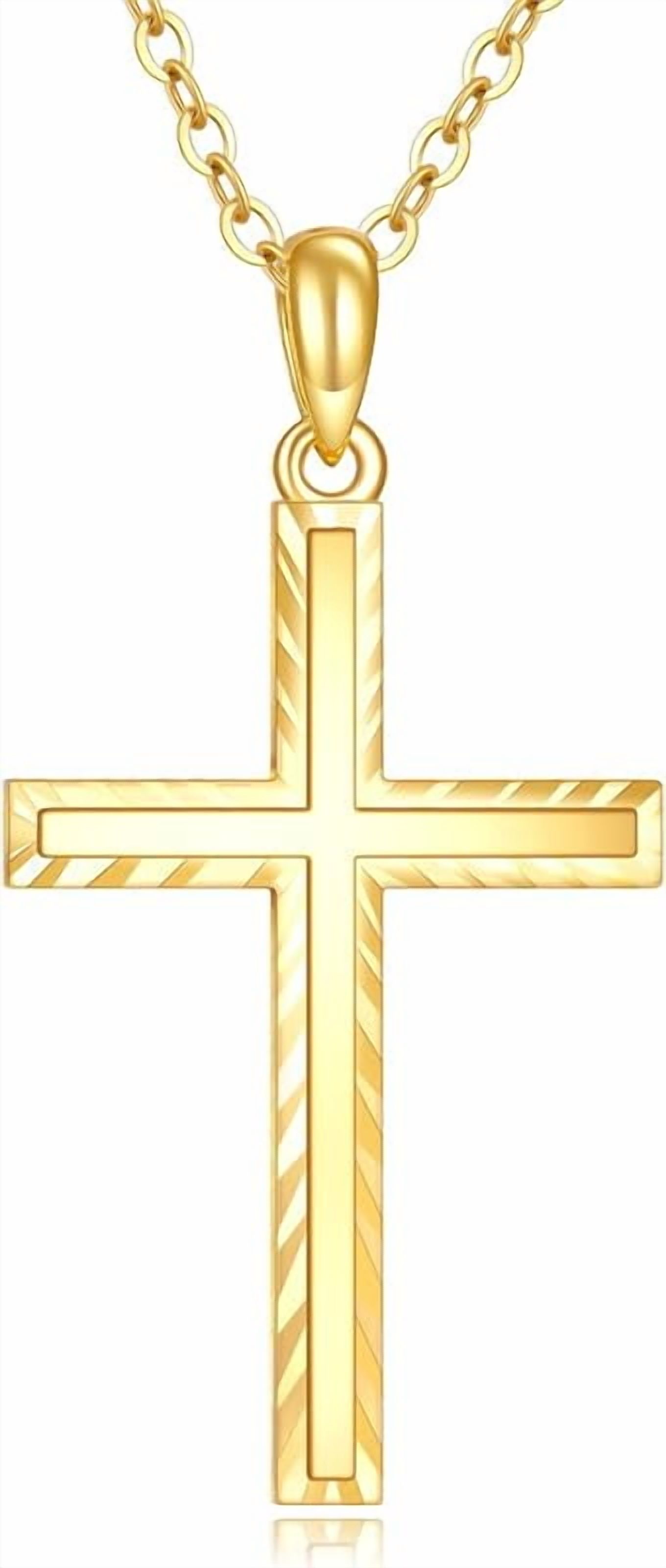 14k Real Gold Cross Necklace for Women Dainty Solid Gold Christian ...