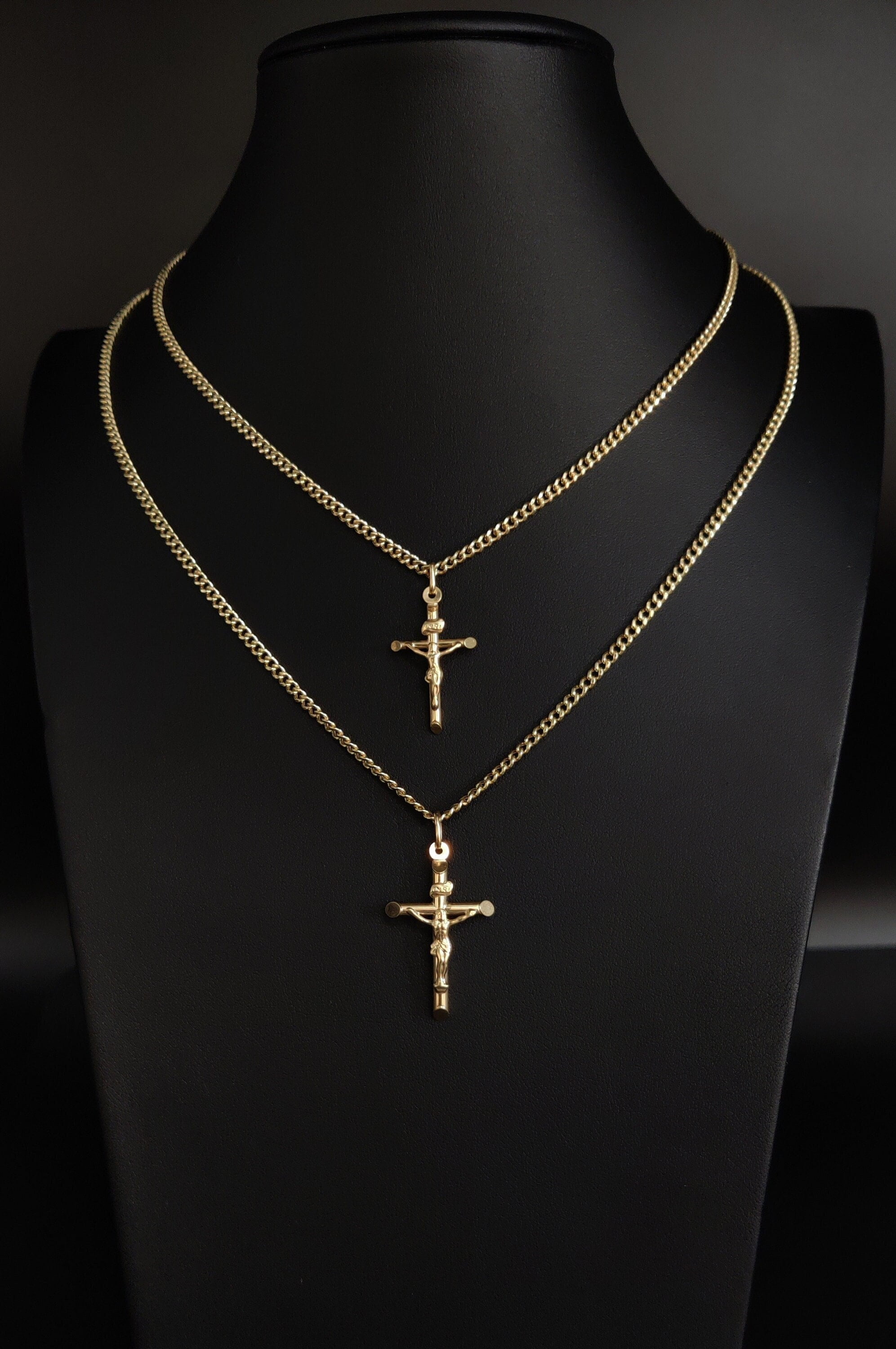 14k Real Gold Jesus Crucifix Pendants Necklace, with 3mm Miami Cuban ...