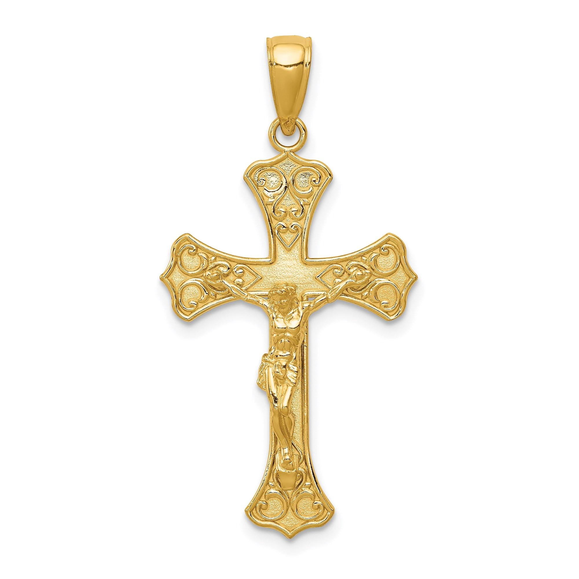 14k Real Gold Latin Crucifix Cross Pendant Necklace for Men and Women ...