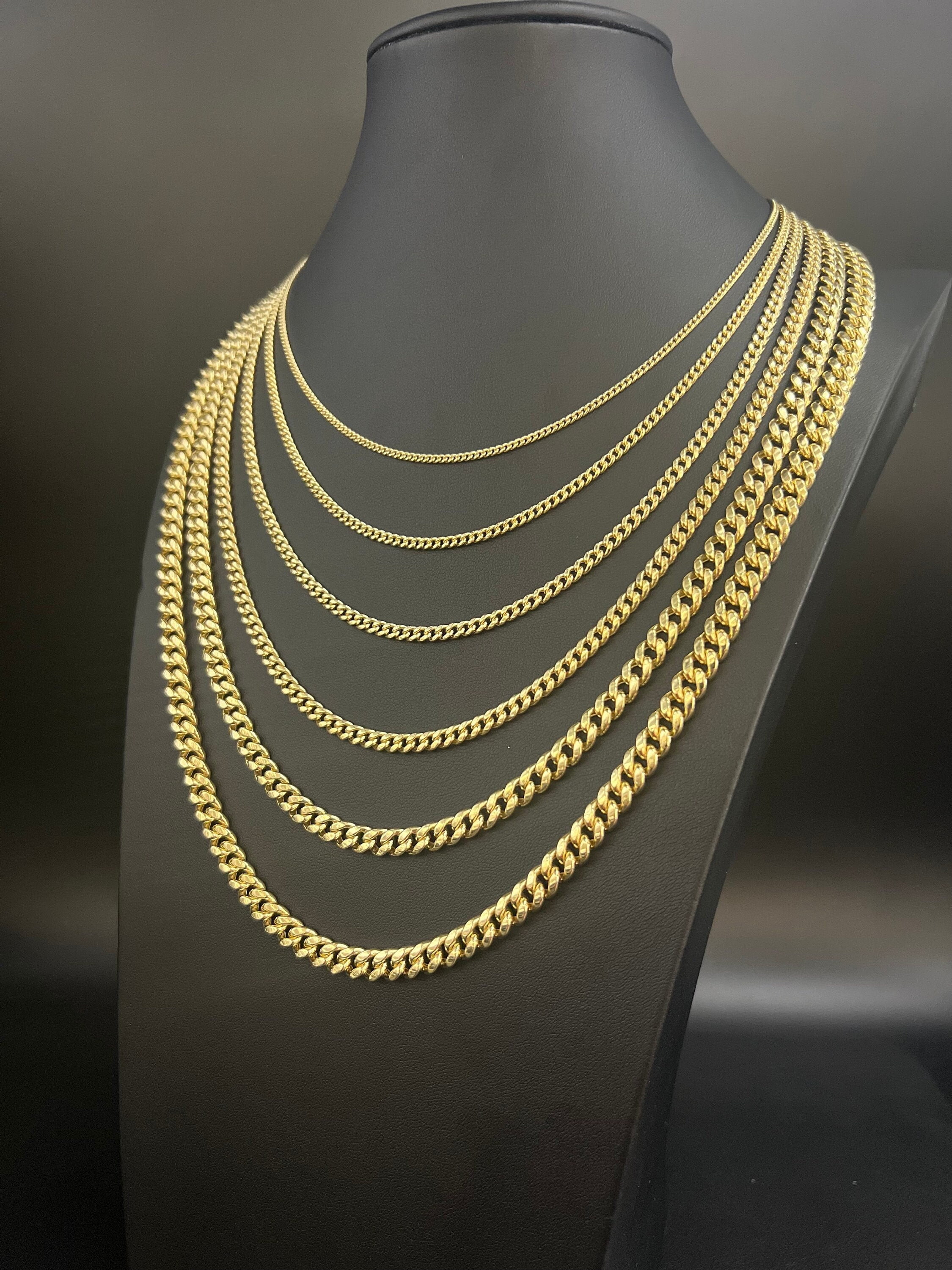 14k Real Gold Miami Cuban Link Chain Necklace 2mm - 6.8mm Inches Real ...