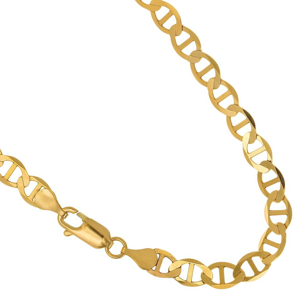 14k Real Gold Necklace for Men, Real Solid Yellow Gold 3mm Mariner Link ...