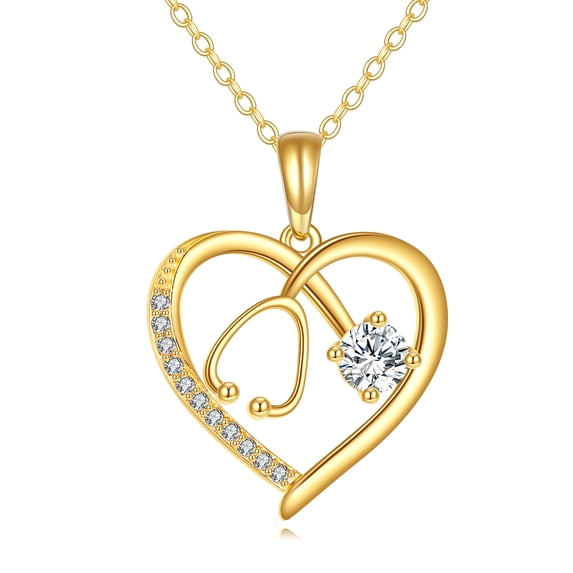 14k Real Gold Stethoscope Necklace for Women, Fine Gold Pendant Jewelry ...