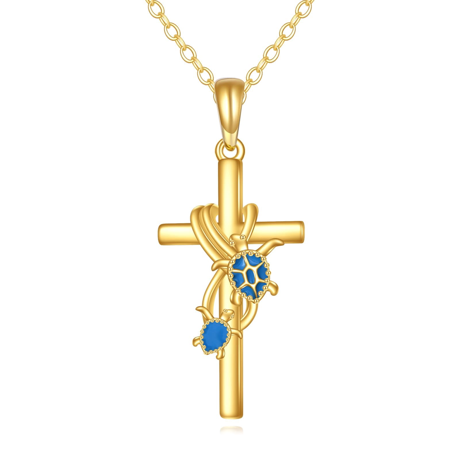 14k Real Gold Turtle Necklace Cross Jewelry Gifts for Mother Grandma ...
