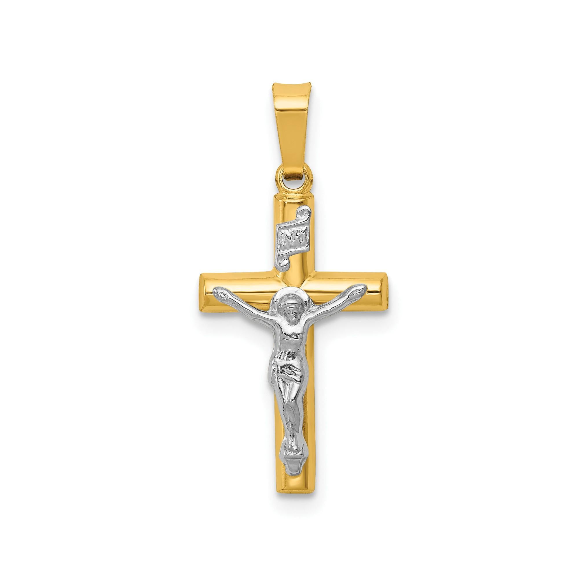 14k Real Gold Two Tone Crucifix Cross Pendant Necklace for Men and Women Latin Style Religious ...