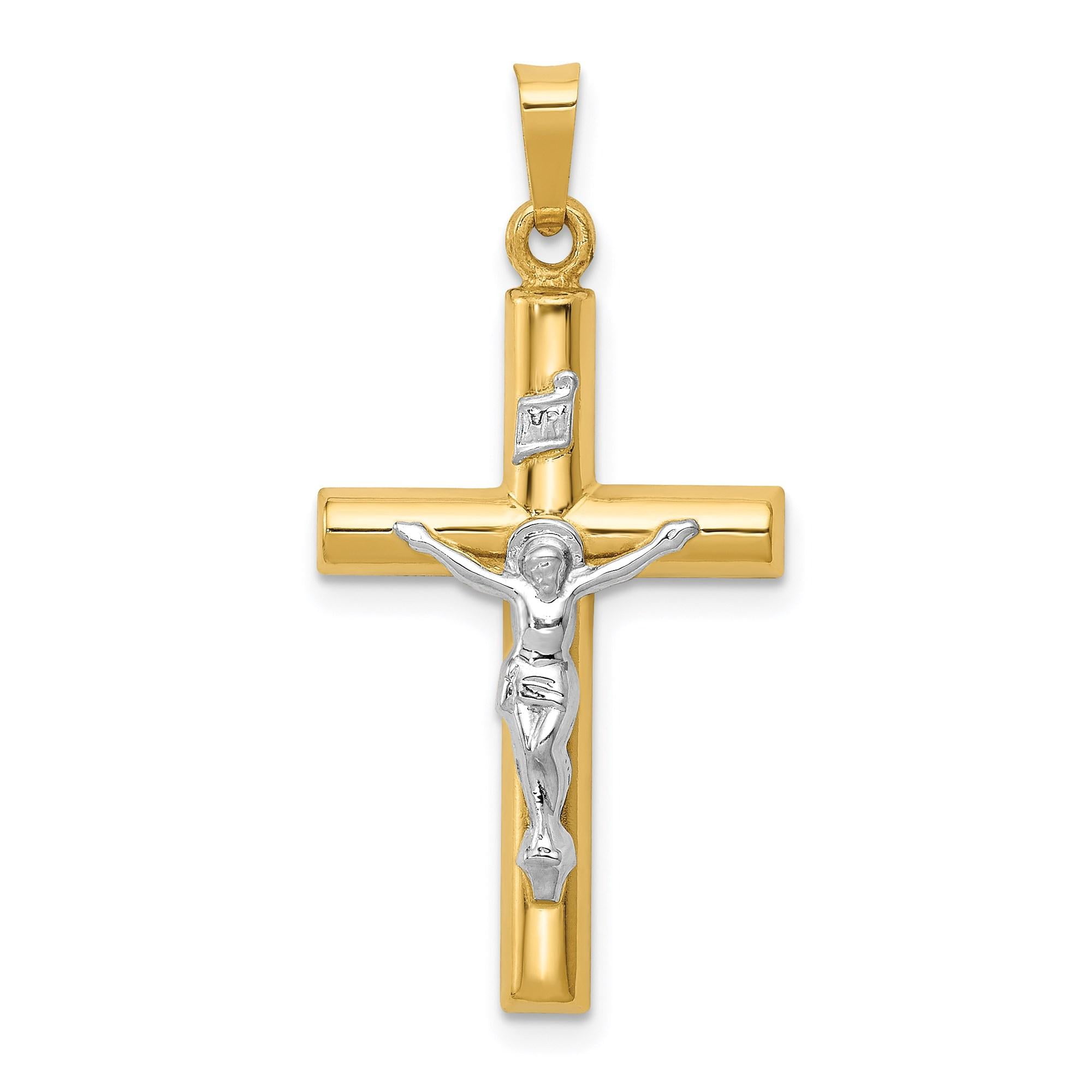 14k Real Gold Two Tone Latin Crucifix Cross Pendant Necklace for Men ...