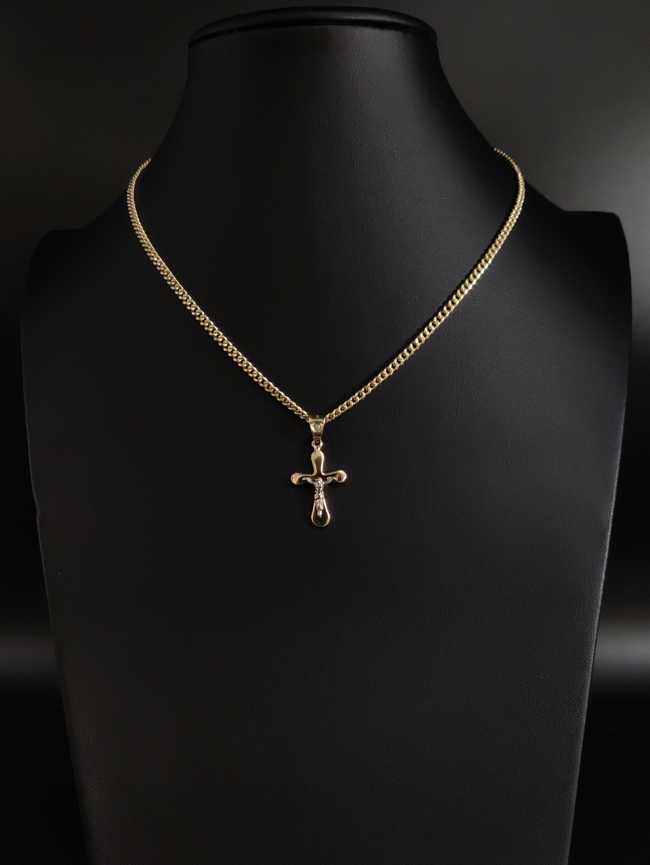 14k Real Solid Gold Jesus Crucifix Pendants Necklace, with 3mm Miami ...