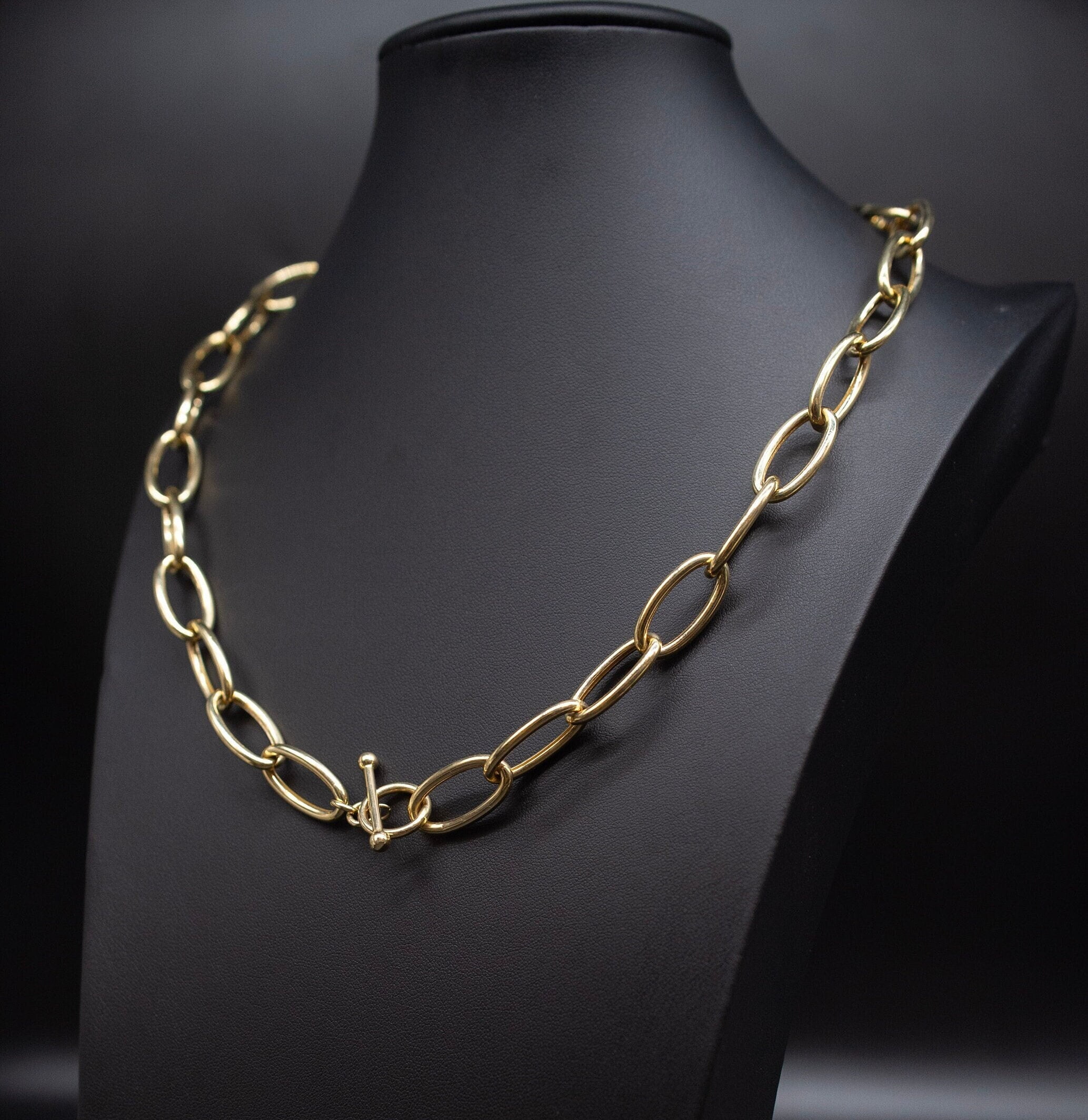 14k Real Solid Gold Oval Link Chain, 14k Gold 12mm Oval Link Necklace ...