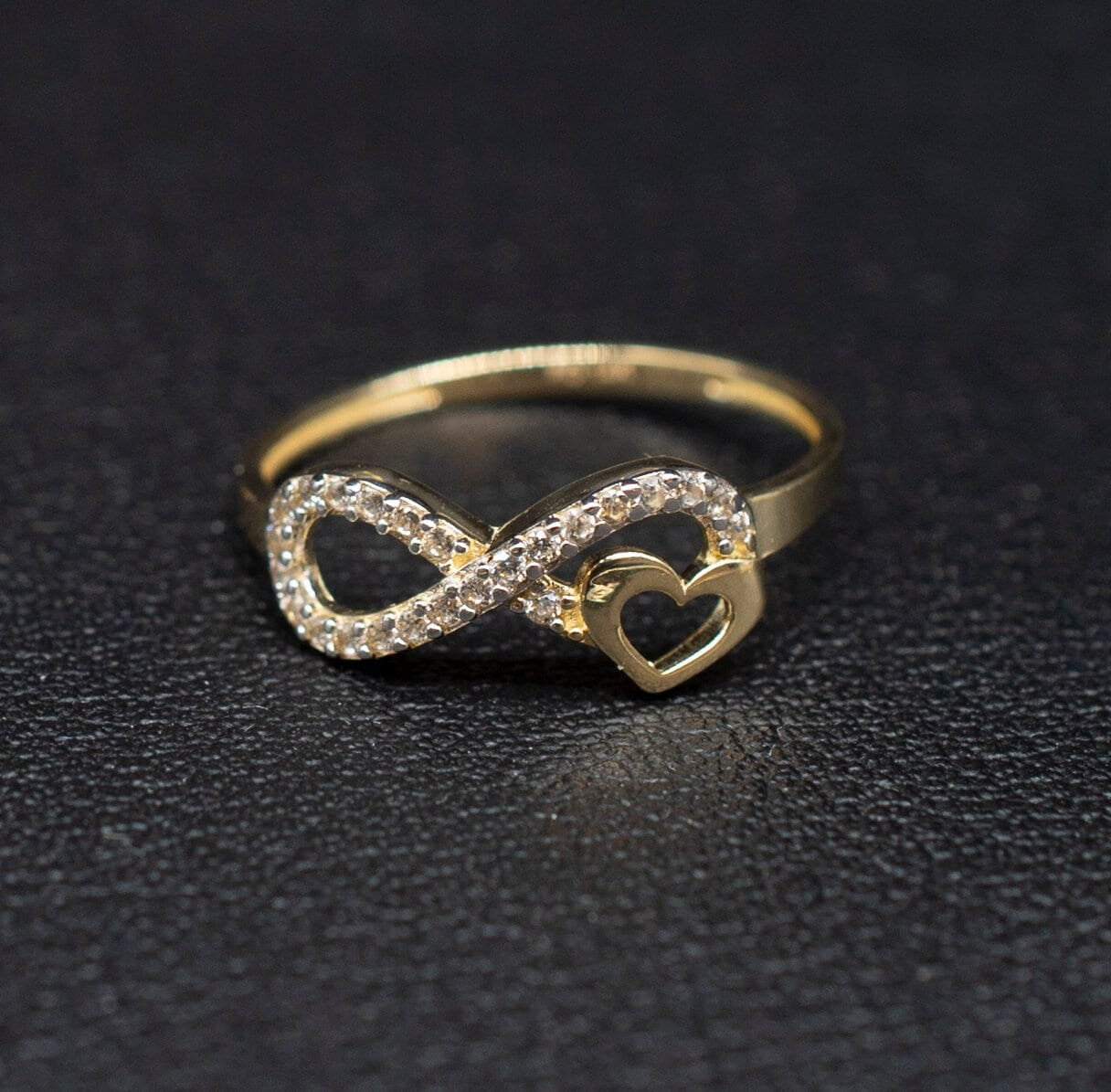 14k Real Solid Yellow Gold Infinity Heart Ring, 14k Solid Gold Women Heart Ring, Infinity Symbol ...