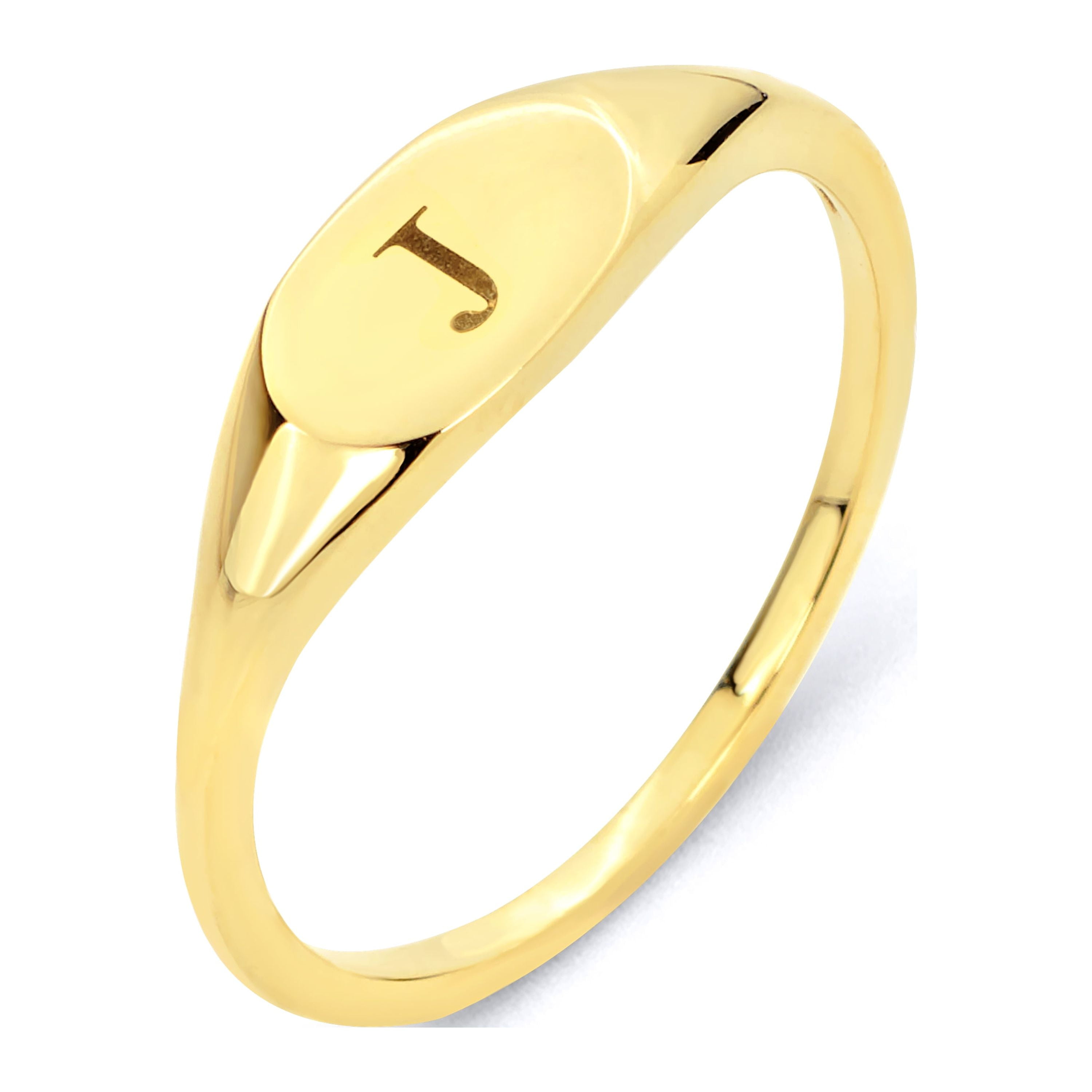 14k Real Solid Yellow Gold Initial Signet Stacking Ring, Personalized in Every Letter of the ...
