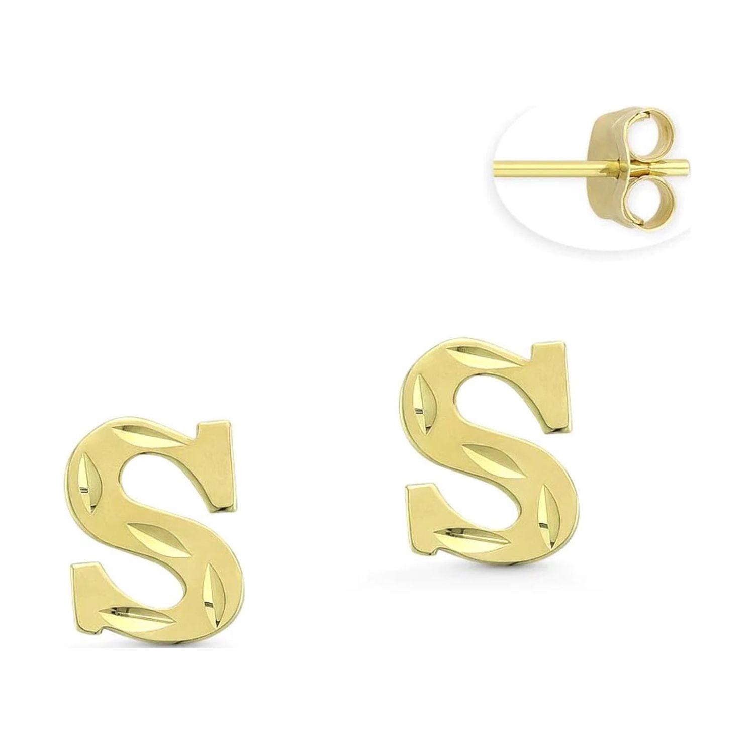 14k Real Yellow Gold Initial Letters Stud Earrings /Alphabetic Letters ...