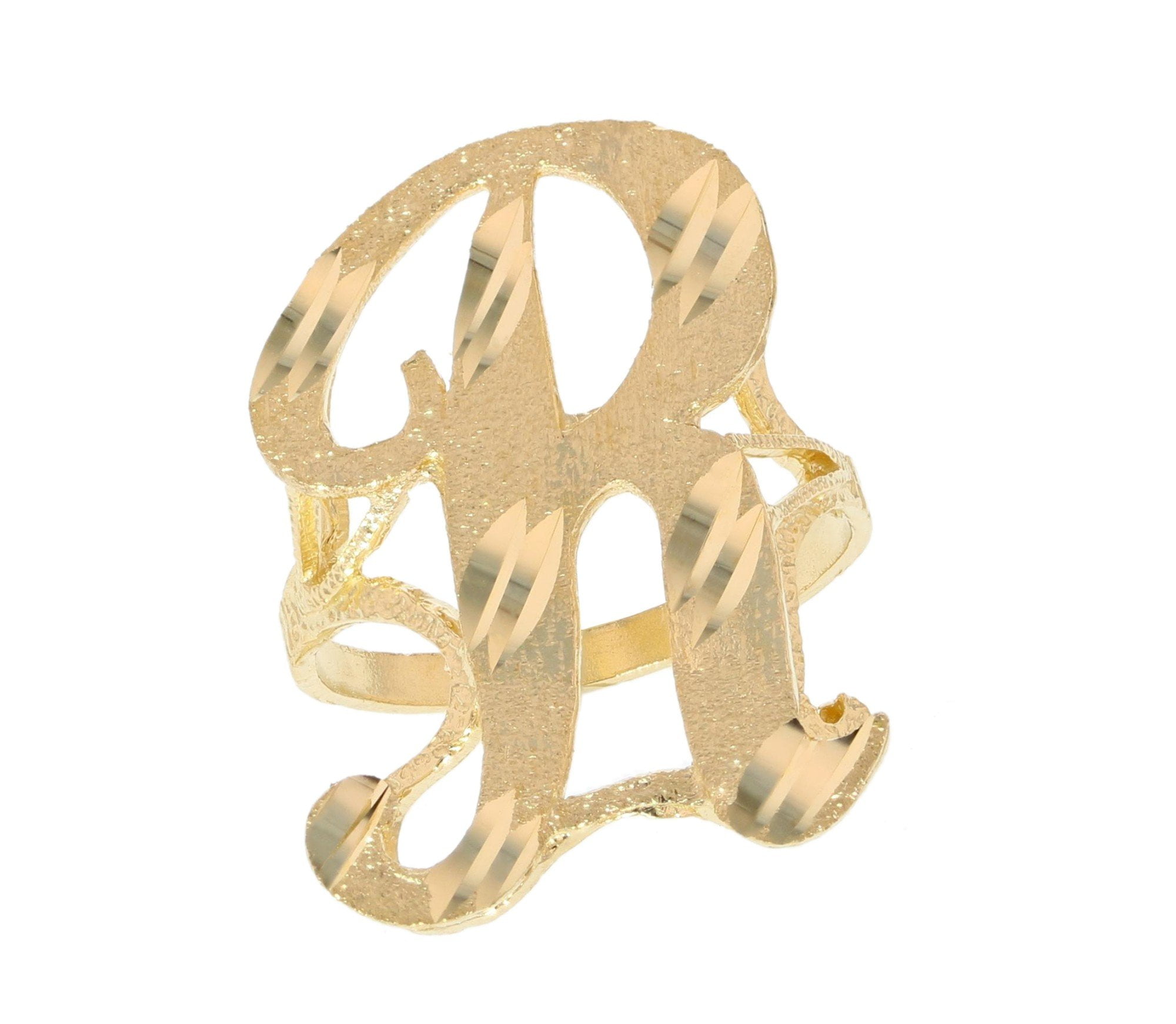 14k Real Yellow Gold Ladies Tendy Chic Diamond Cut Cursive Inital ...