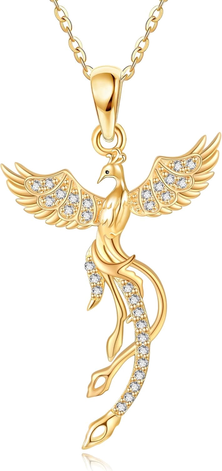 14k Real Yellow Gold Phoenix Necklace Phoenix Rising Pendant Necklaces ...