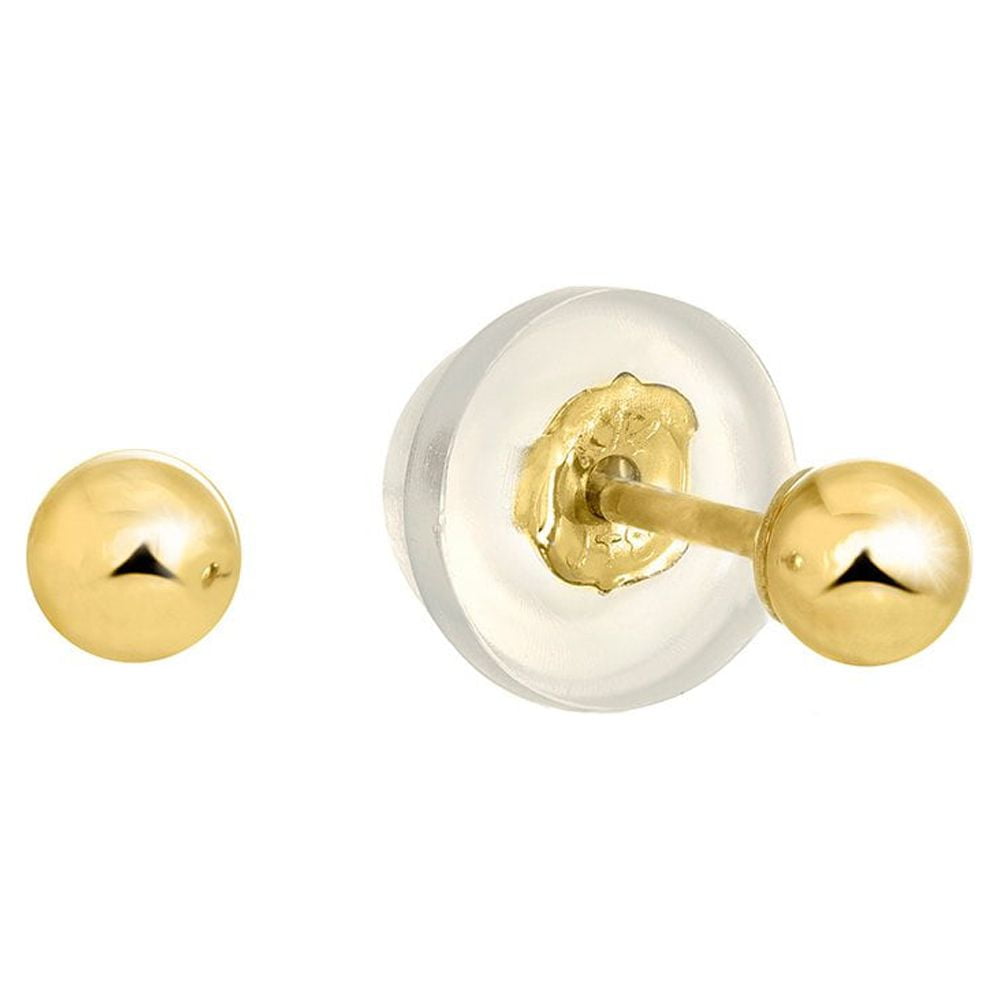 Jewelstop 14K Real Yellow Gold Stud Ball Earrings, Silicone Covered ...