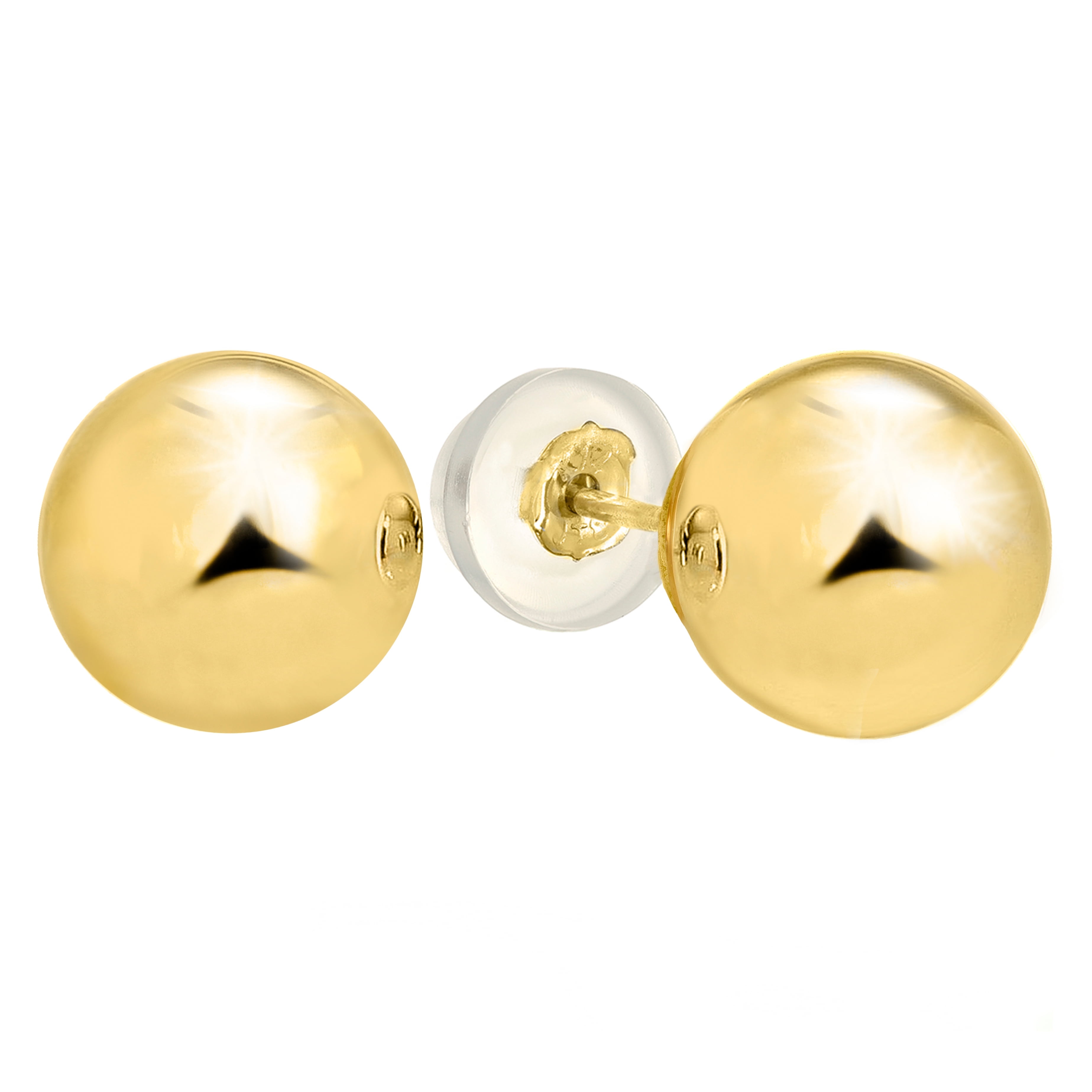 Jewelstop 14K Real Yellow Gold Stud Ball Earrings, Silicone Covered Gold Pushbacks - 8 mm ...