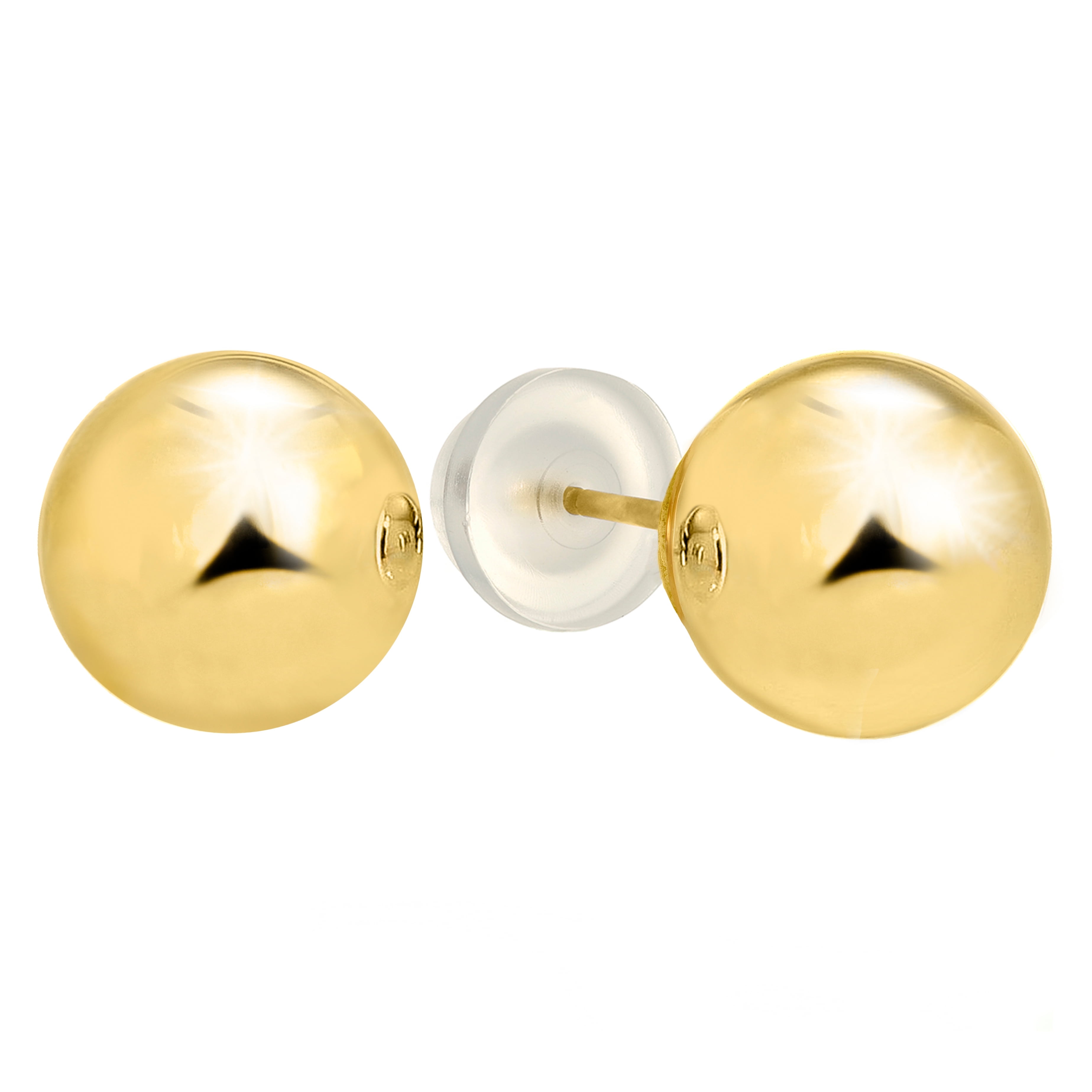 Jewelstop 14K Real Yellow Gold Stud Ball Earrings, Silicone Pushbacks ...