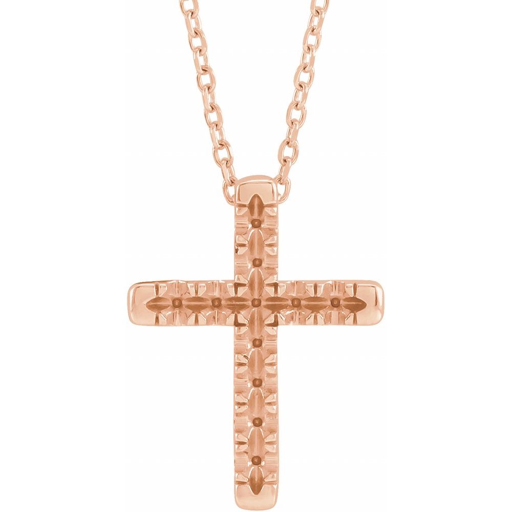 14k Rose Gold 1.7mm Round Shape 16 Six-Stone French-Set Religious Cross ...