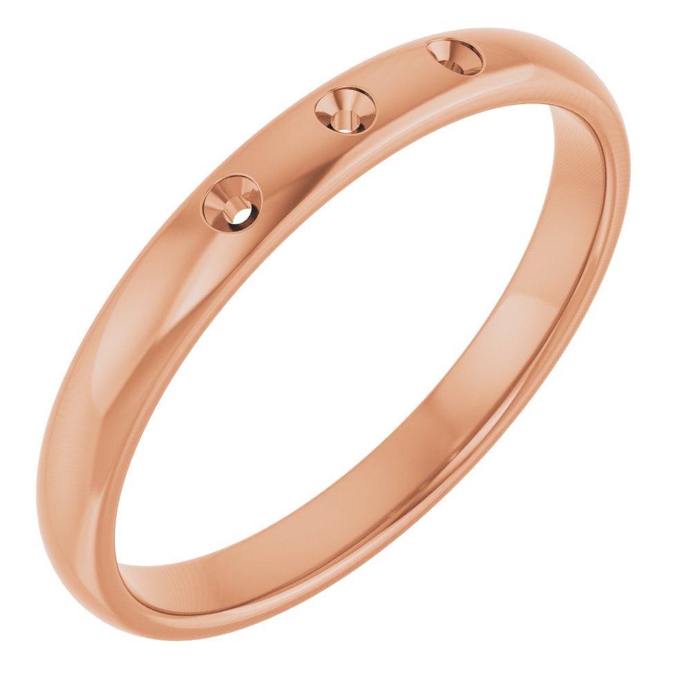 14k Rose Gold 2.5mm 3 Three-Stone Half-Round Shape Bridal Wedding ...