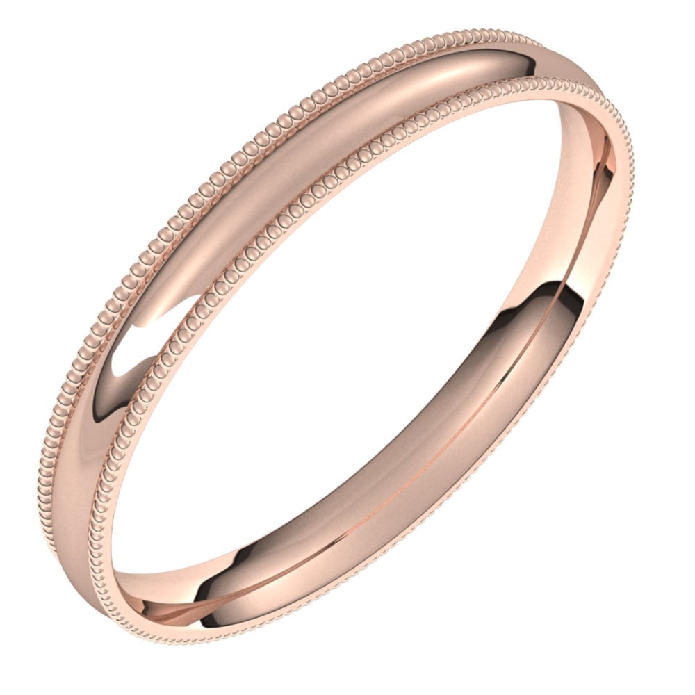 14k Rose Gold 2.5mm Milgrain Half Round Shape Comfort Fit Light Classic ...