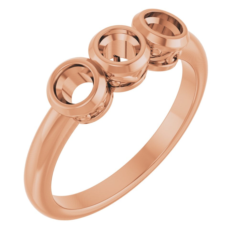 14k Rose Gold 3.5mm Round Shape 3 Three-Stone Bezel-Set Fashion Ring ...
