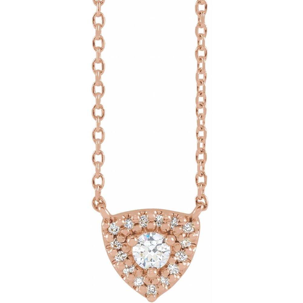 14k Rose Gold 3.5mm Round Shape Diamond Semi-Set Halo-Style Necklace ...