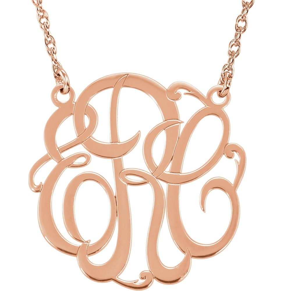 14k Rose Gold 3-Letter Script Monogram Personalized Necklace Fine ...