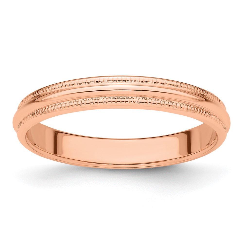 14k Rose Gold 3mm Milgrain Half-Round Shape Bridal Engagement Wedding ...