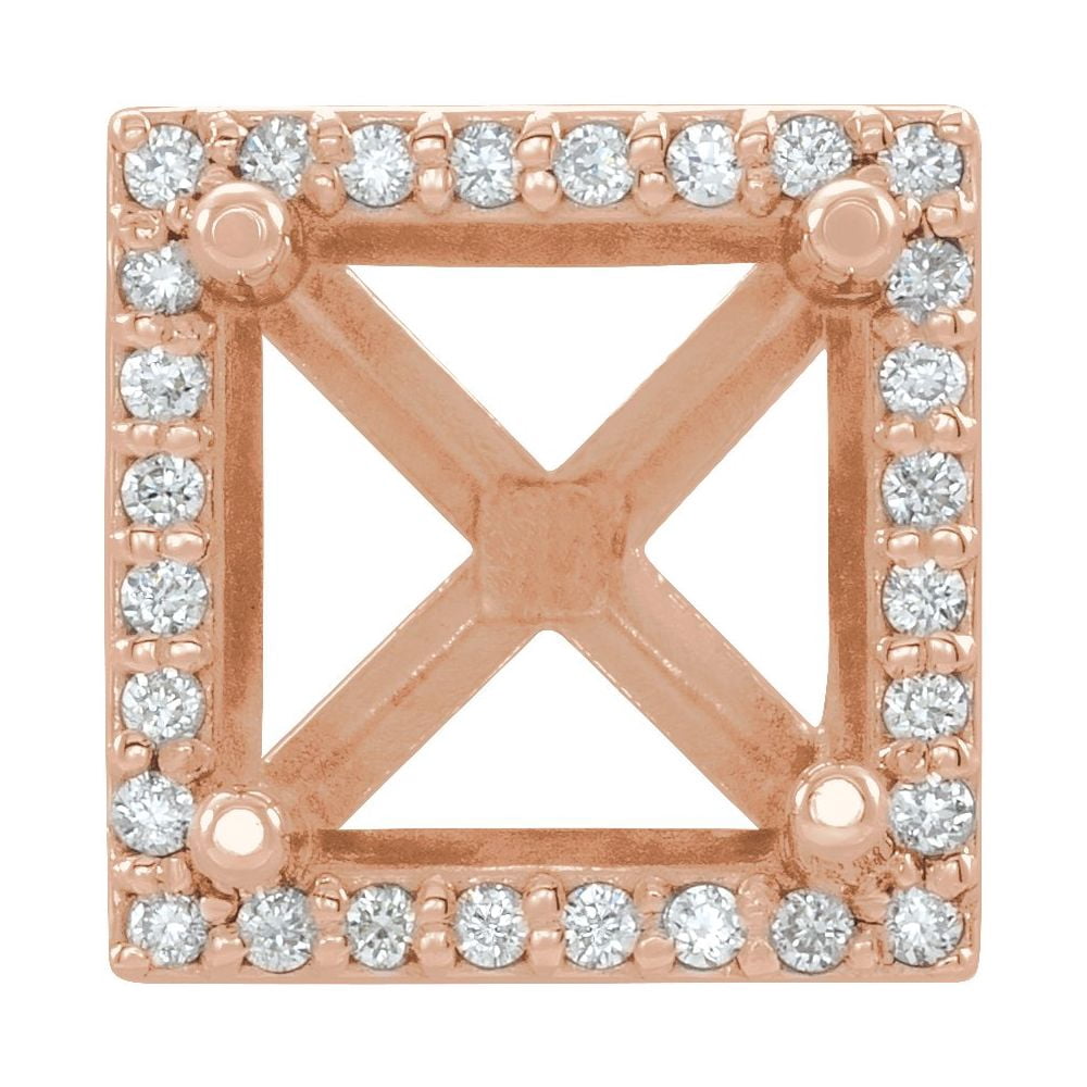 14k Rose Gold 4.5x4.5mm Princess Square Shape Diamond Semi-Set Basket ...
