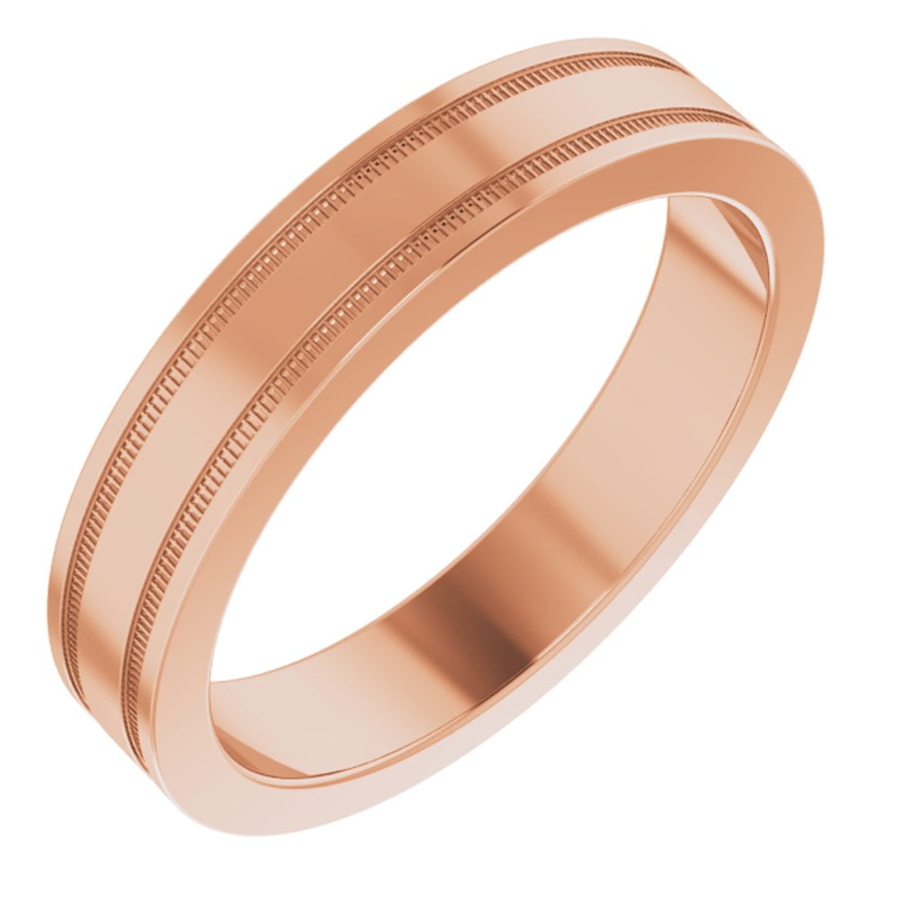 14k Rose Gold 4mm Flat Edge Bridal Wedding Engagement Anniversary Band Ring with Milgrain Fine ...