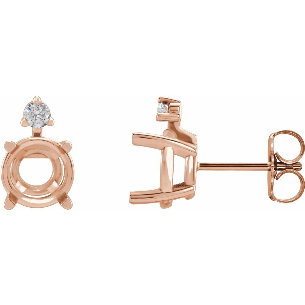 14k Rose Gold 4mm Round Shape Diamond Semi-Set Wire Basket Stud ...