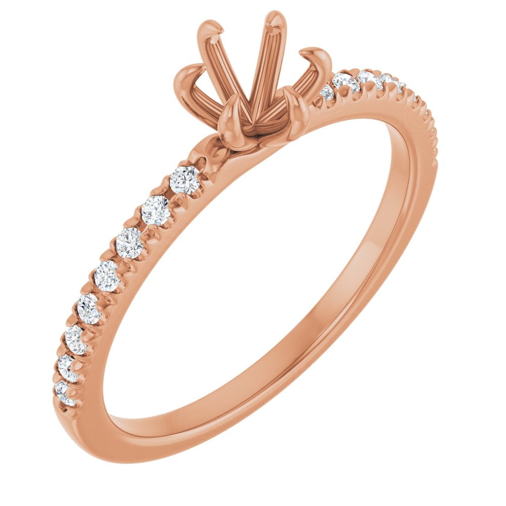 14k Rose Gold 5.2mm Round Diamond Accented Semi-Mount French-Set Bridal ...