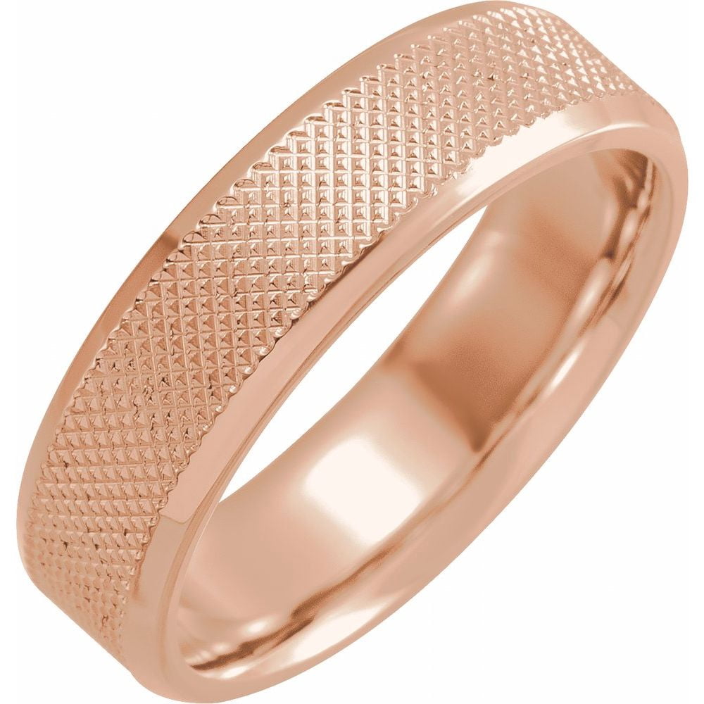 14k Rose Gold 6mm Knurled Beveled-Edge Bridal Wedding Engagement ...