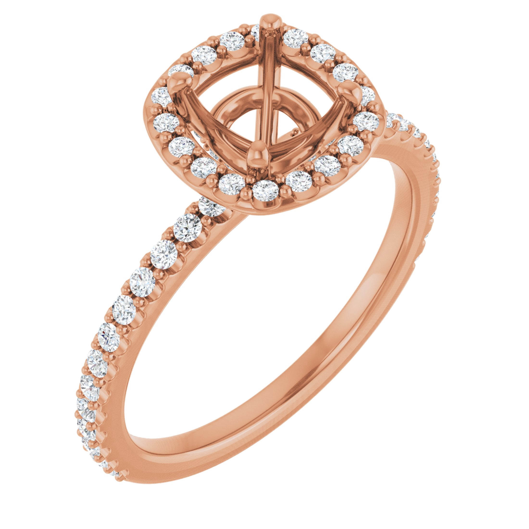 14k Rose Gold 6x6mm Cushion Cut Diamond Semi-Mount Halo-Style Bridal ...