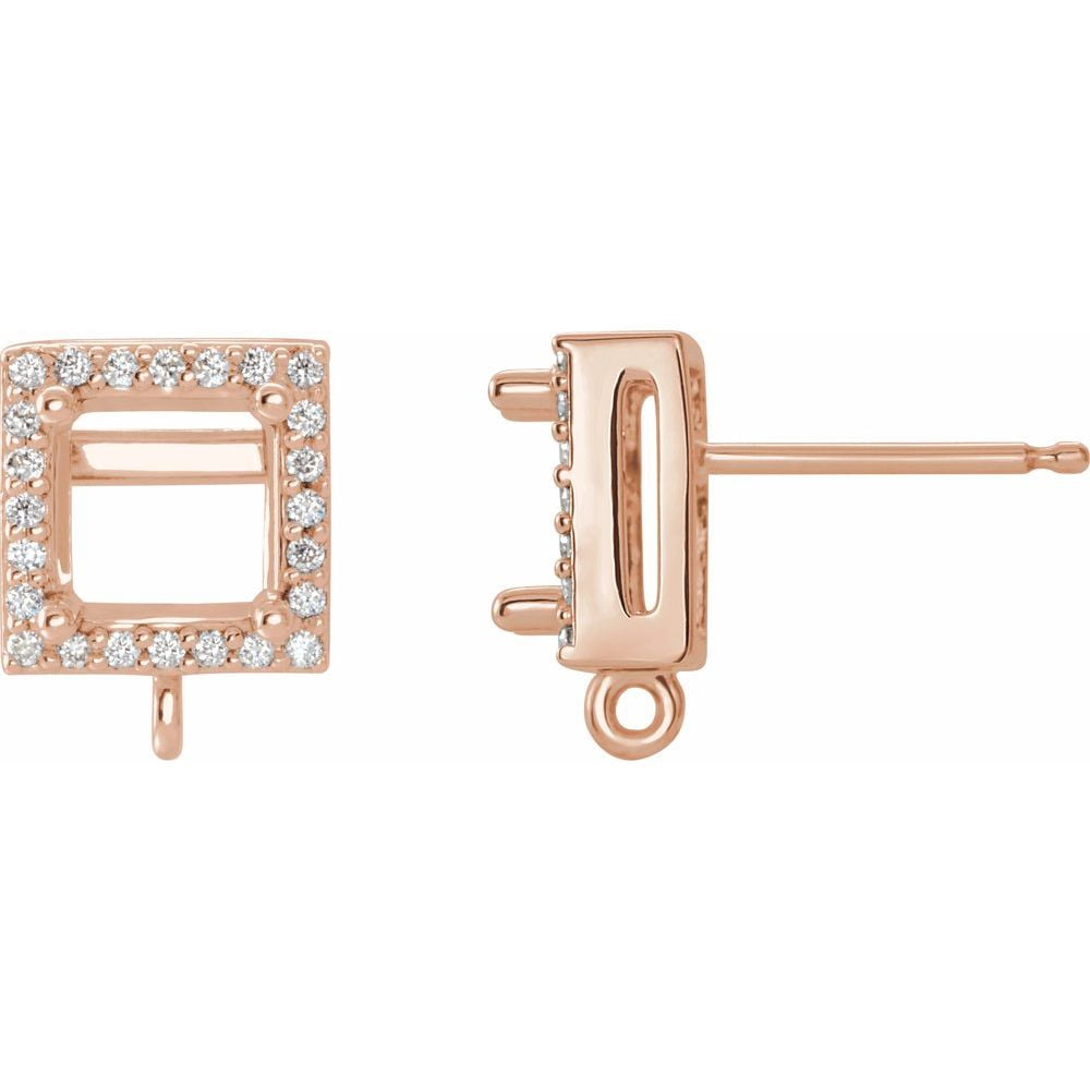 14k Rose Gold 6x6mm Princess Square Shape Diamond Semi-Set Halo-Style ...