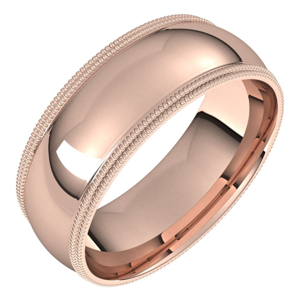 14k Rose Gold 7mm Double Milgrain Half Round Shape Comfort Fit Classic ...